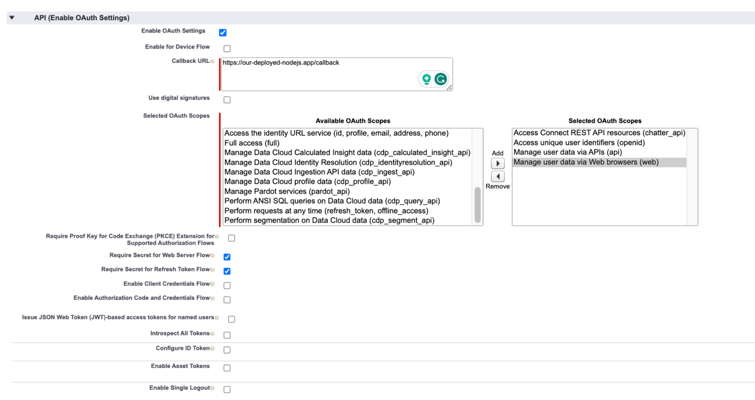 Salesforce OAuth 2.0 Web Server Flow in NodeJS